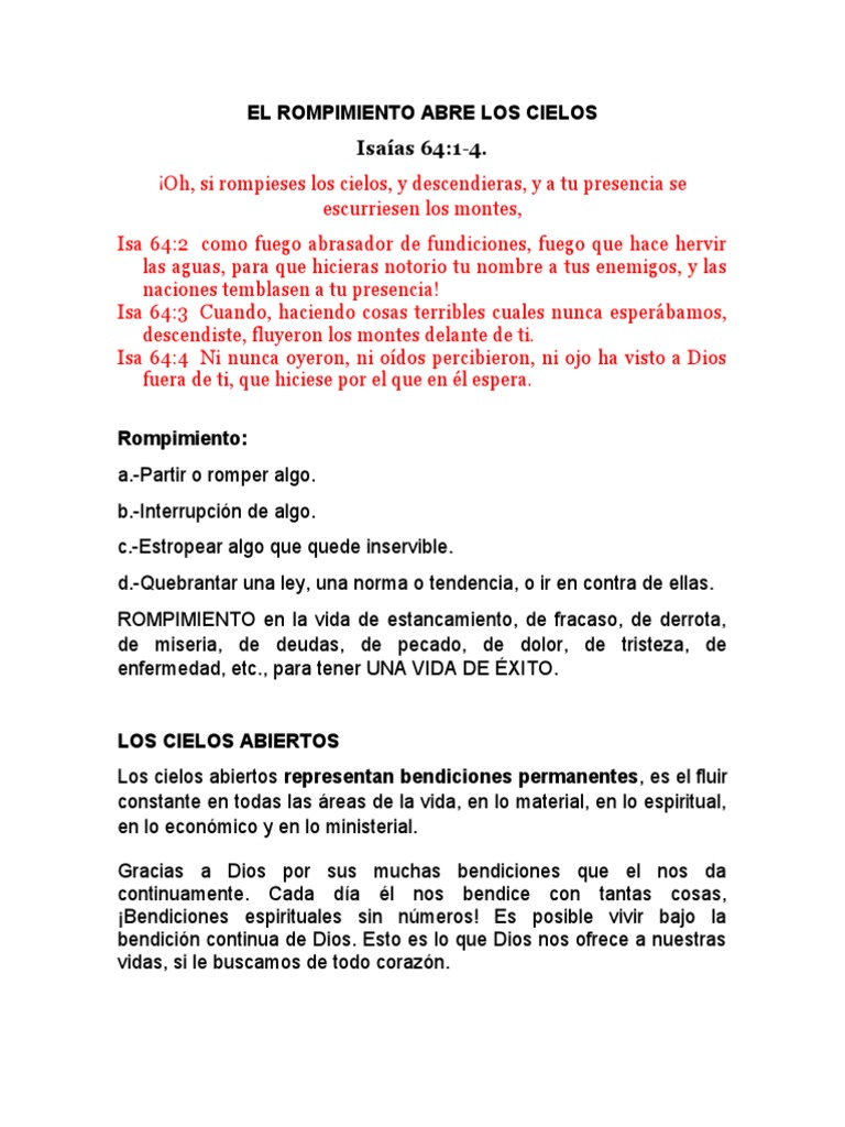 El Rompimiento Abre Los Cielos | PDF | Oración | Dios