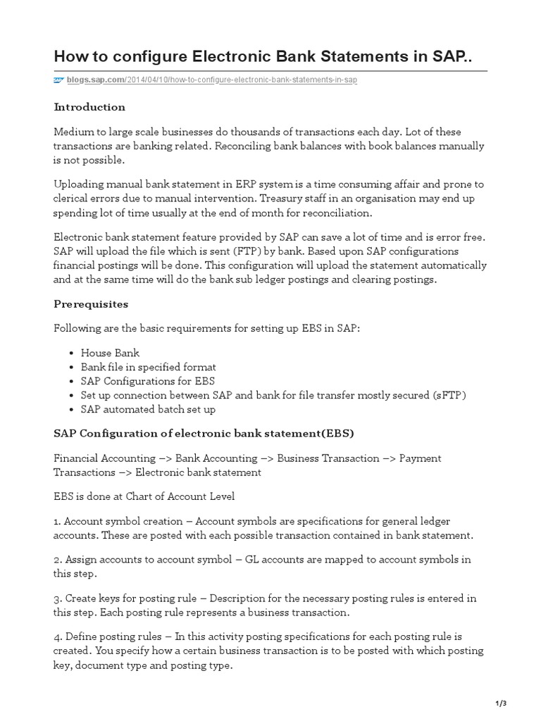 How To Configure Electronic Bank Statements in SAP | PDF | Banks ...