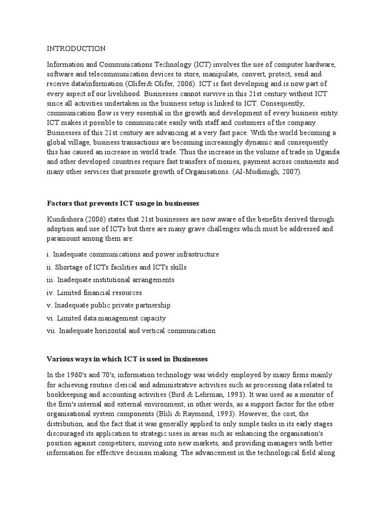 ICT Use in Businesses | PDF | Information Technology | Information And ...