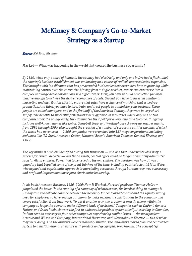 Mckinsey & Company'S Go-To-Market Strategy As A Startup: Kai Sato ...