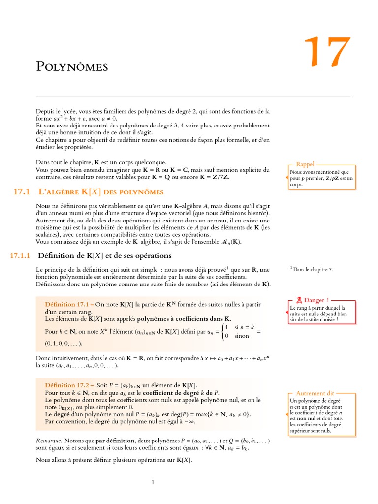 Cours sur les polynômes et leurs propriétés | PDF | Polynôme | Anneau ...