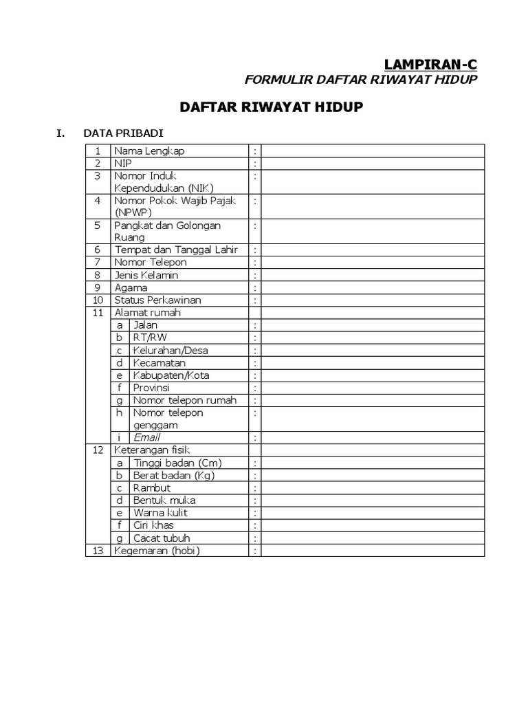 Lampiran C-Formulir DRH (01 - DRH - Nama Lengkap) | PDF