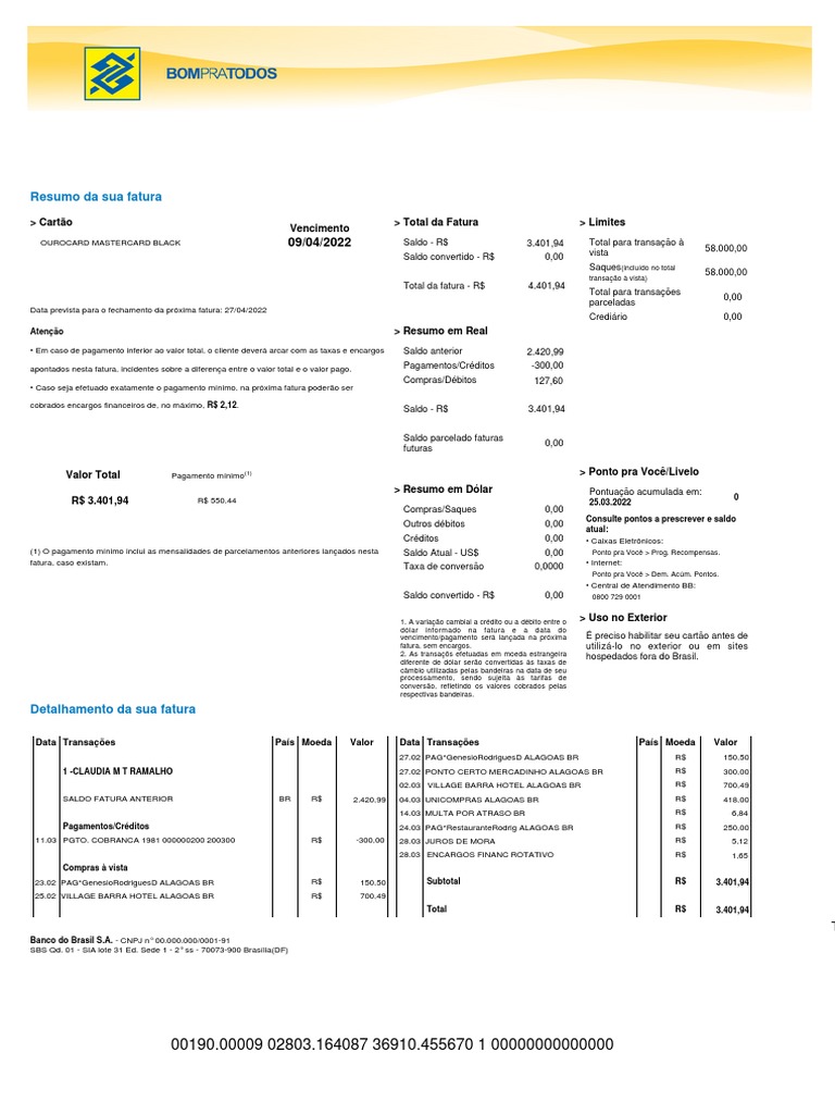 Fatura BB - 2022-04-11-004600 | PDF | Bancos | Comércio