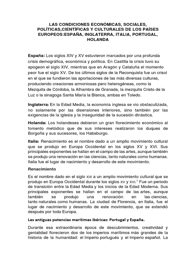 Las Condiciones Económicas, Sociales, Políticas, Científicas y ...