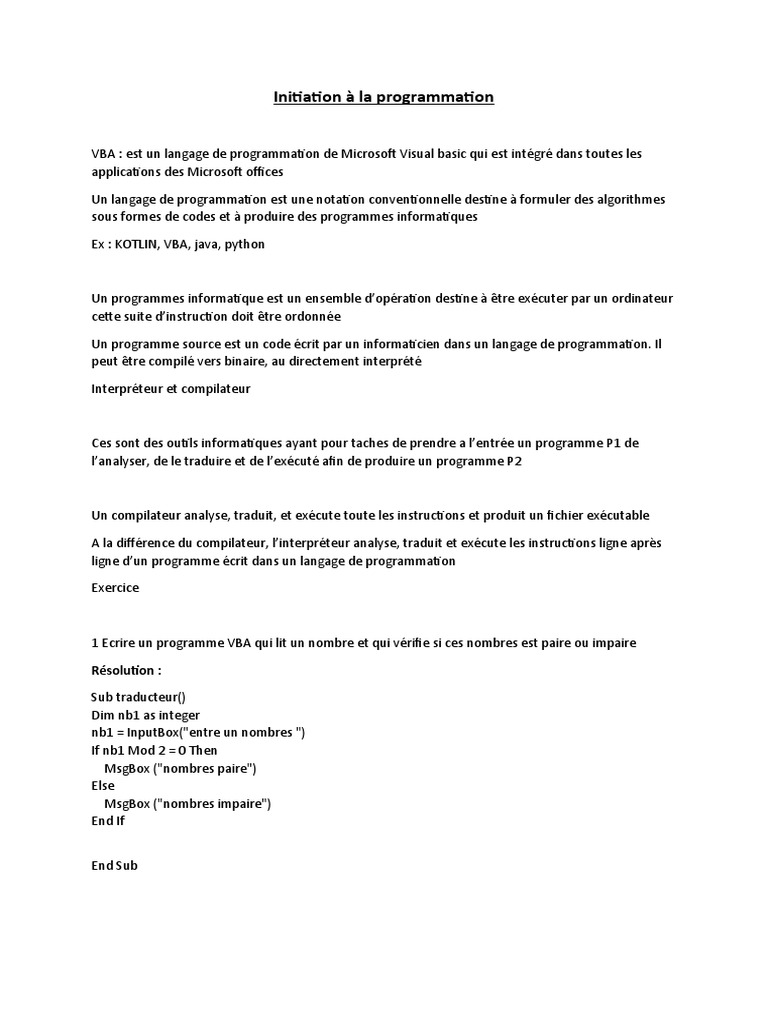 Initiation À La Programmation | PDF