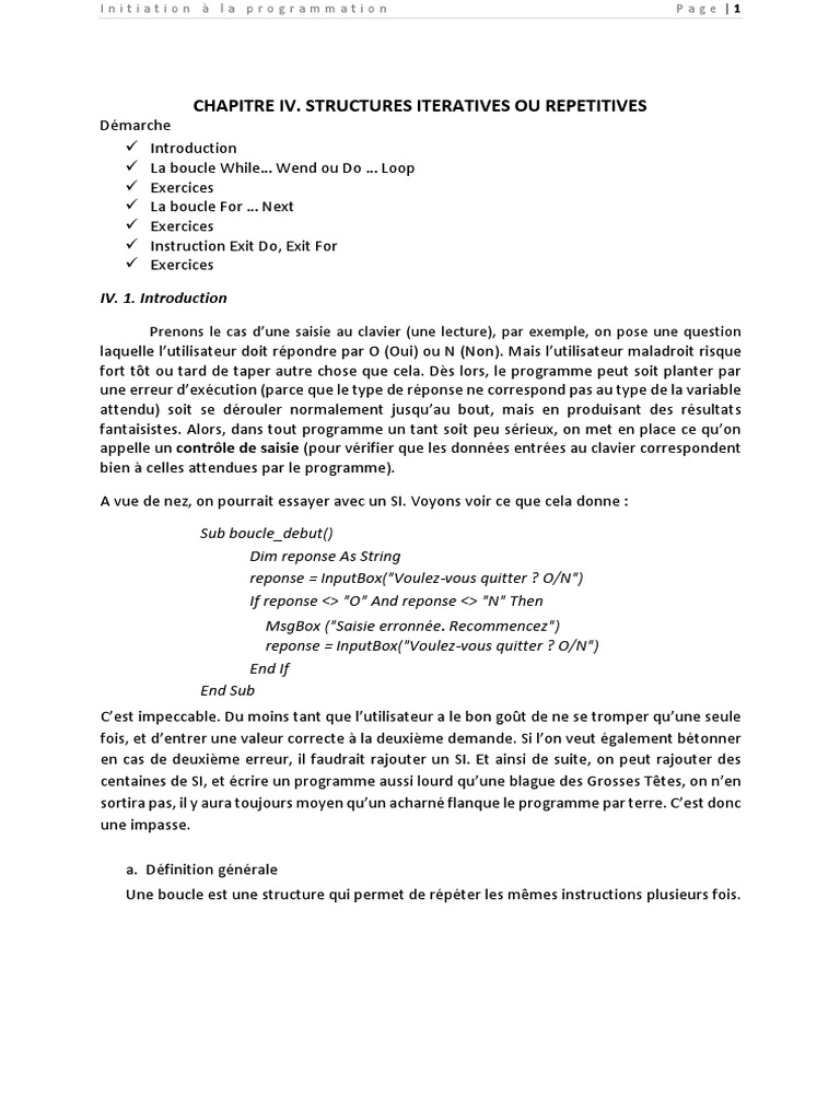 Ip Chapitre V - Les Boucles | PDF | Structure de contrôle ...