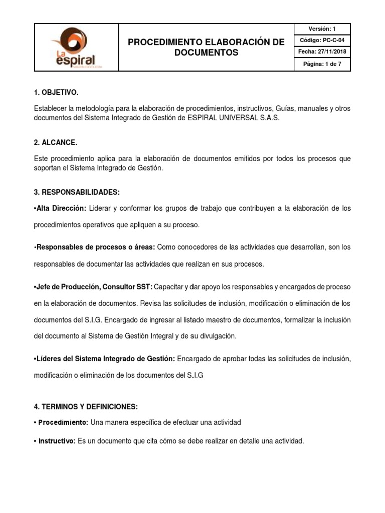 1.procedimiento Elaboracion de Documentos | PDF