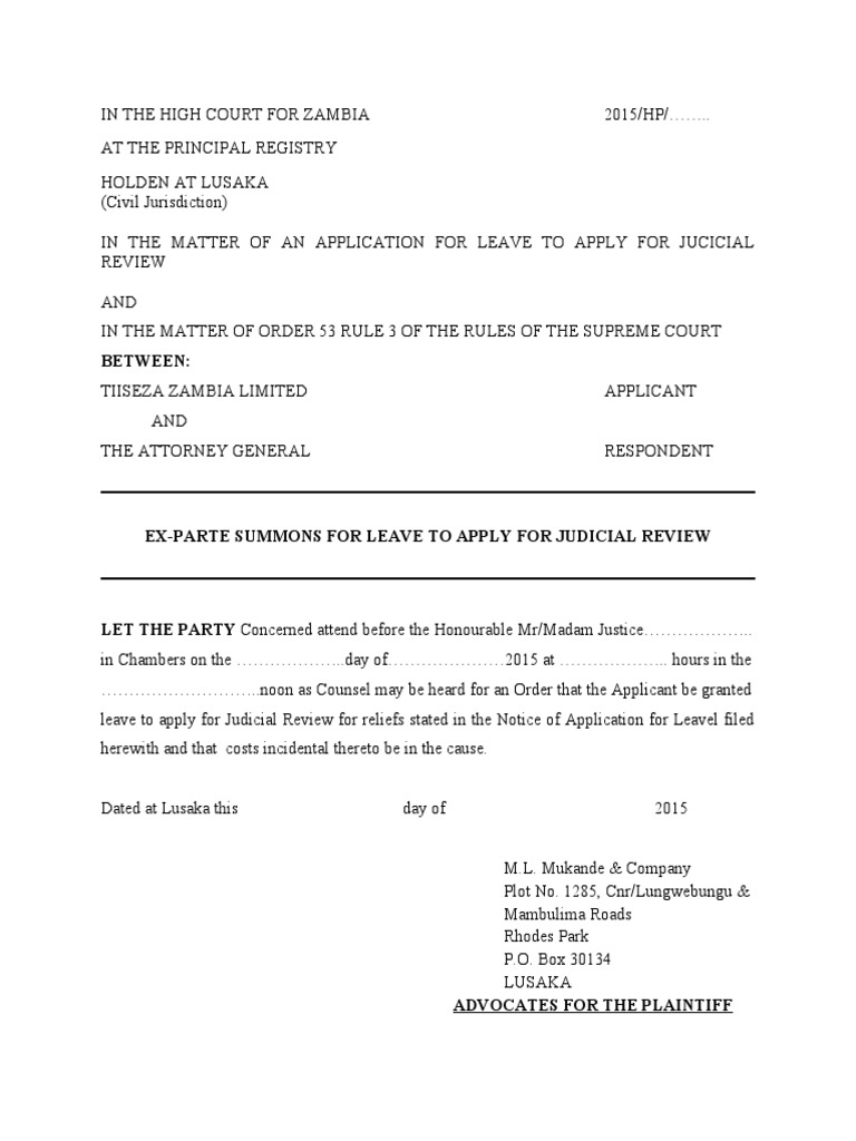 Application For Judicial Review | PDF | Judiciaries | Ex Parte