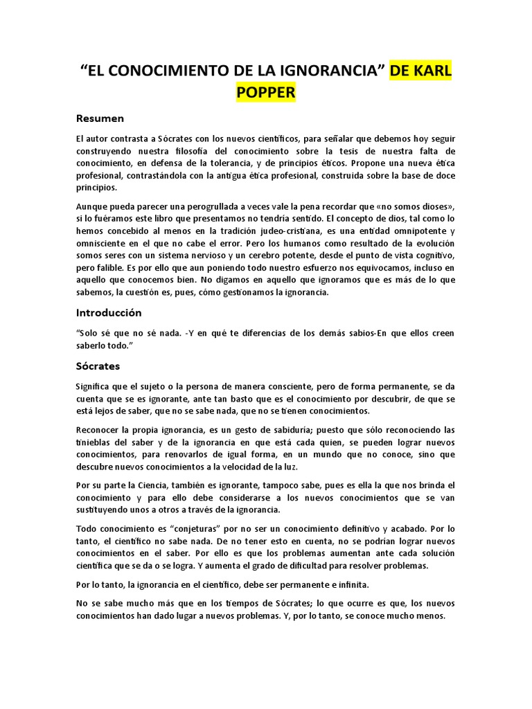 El Conocimiento De La Ignorancia Pdf Conocimiento Verdad