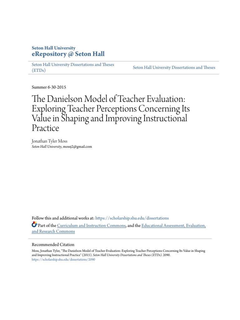 The Danielson Model of Teacher Evaluation - Exploring Teacher Perc ...