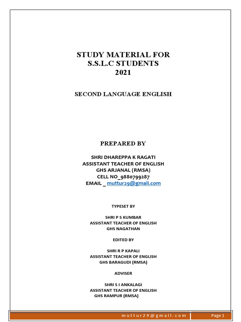 Study Material SSLC 2020-21 | PDF | Verb | Cognitive Science