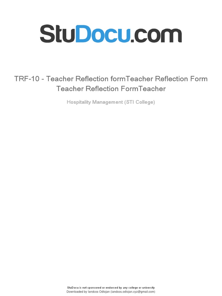 TRF 10 Teacher Reflection Formteacher Reflection Form Teacher ...
