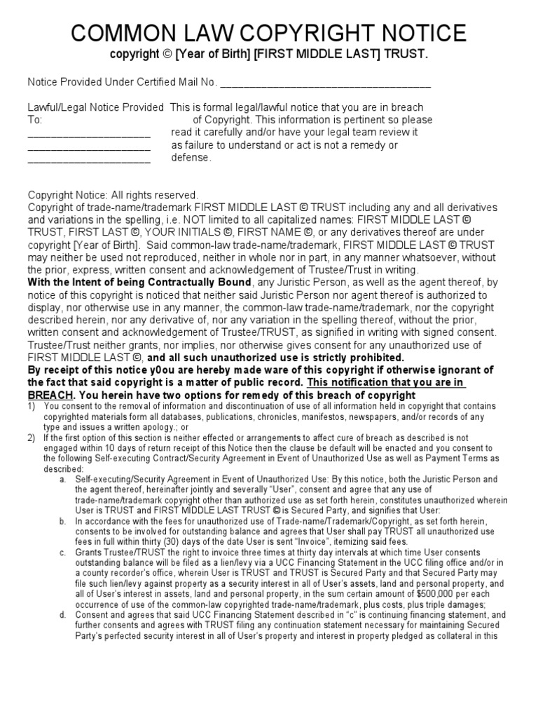 Common Law Copyright Notice | PDF | Security Interest | Copyright