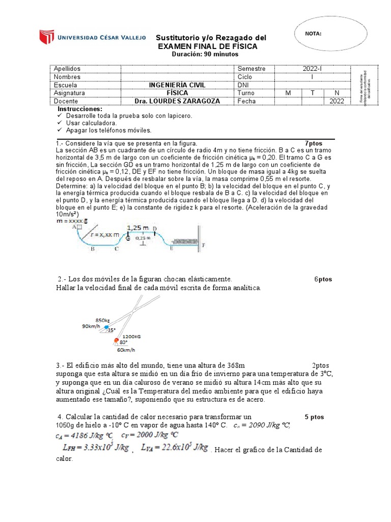 Susti Examen Final c1t1 | PDF | Calor | Cantidades fisicas