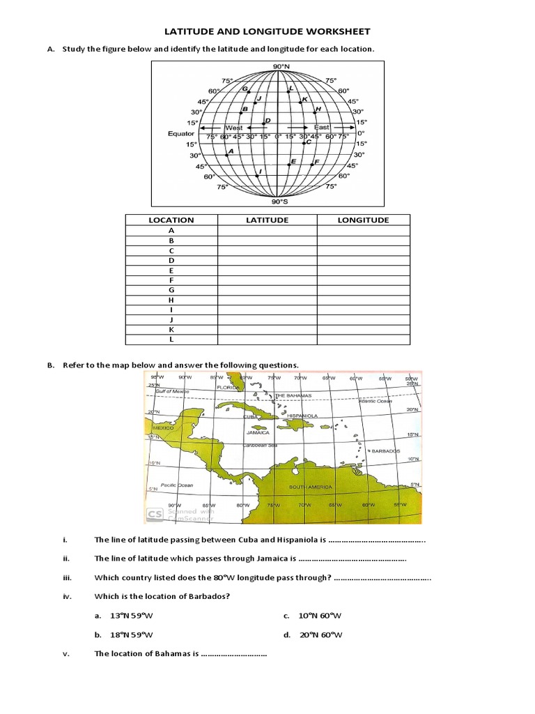 Latitude & Longitude Worksheet | PDF