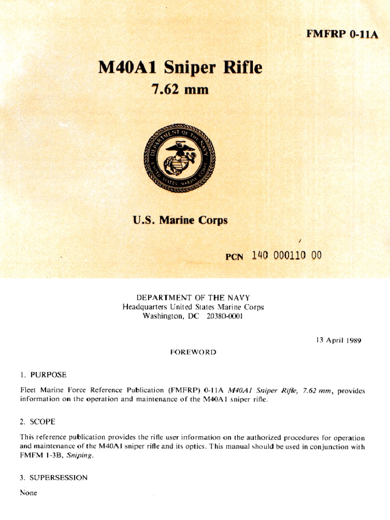 US Marine Corps FMFRP 0-11A - M40A1 Sniper Rifle - April 1989 | PDF