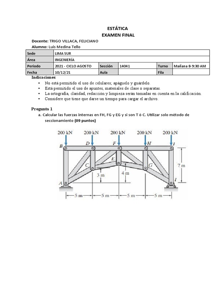 Examen Estatica FINAL | PDF