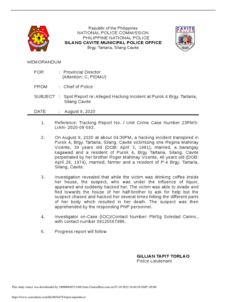 Silang Cavite Municipal Police Office: Republic of The Philippines ...