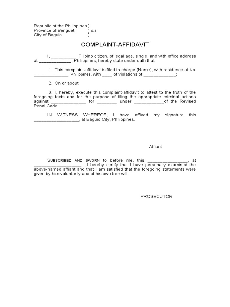 Complaint Affidavit Template | PDF