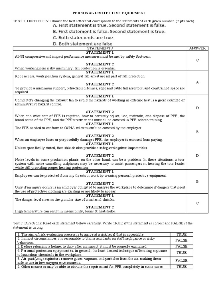 PPE Safety Quiz and Test Guide | PDF | Personal Protective Equipment ...