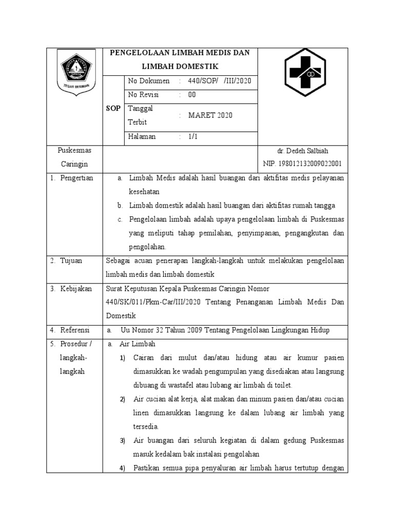 Pengelolaan Limbah Medis Dan Domestik | PDF