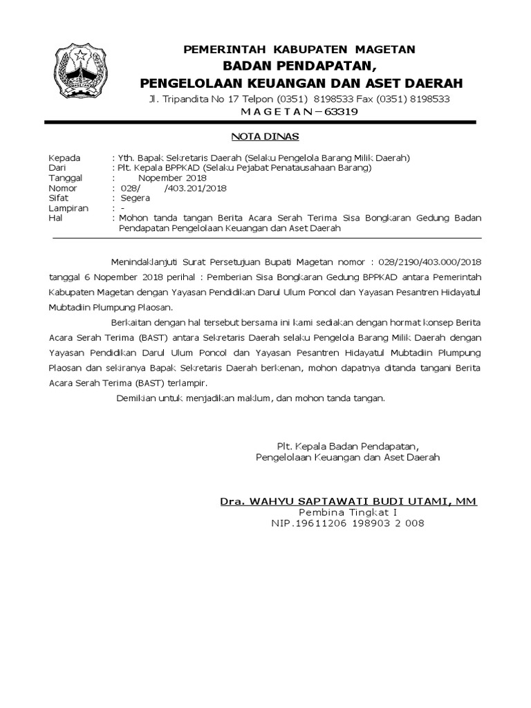 Nota Dinas Asmanan Tanda Tangan Pinjam Pakai | PDF