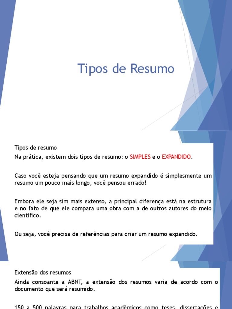 Tipos de Resumo | PDF | Abstract (resumo) | Science