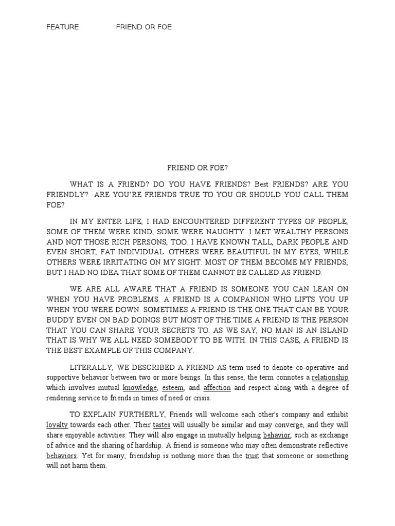 An Exploration of the Complex Nature of Friendship: Friends or Foes ...