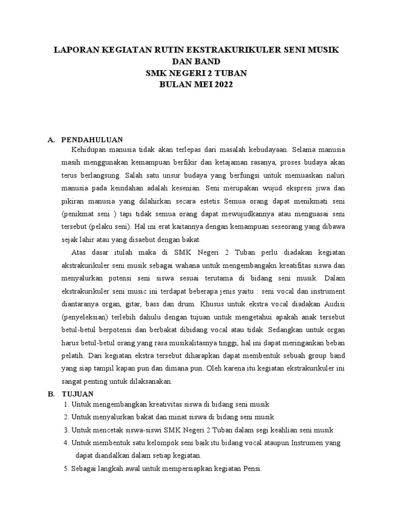 Laporan Ekstrakurikuler Musik Mei 2022 | PDF | Seni Laporan Ekstrakurikuler Musik Mei 2022 | PDF | Seni
