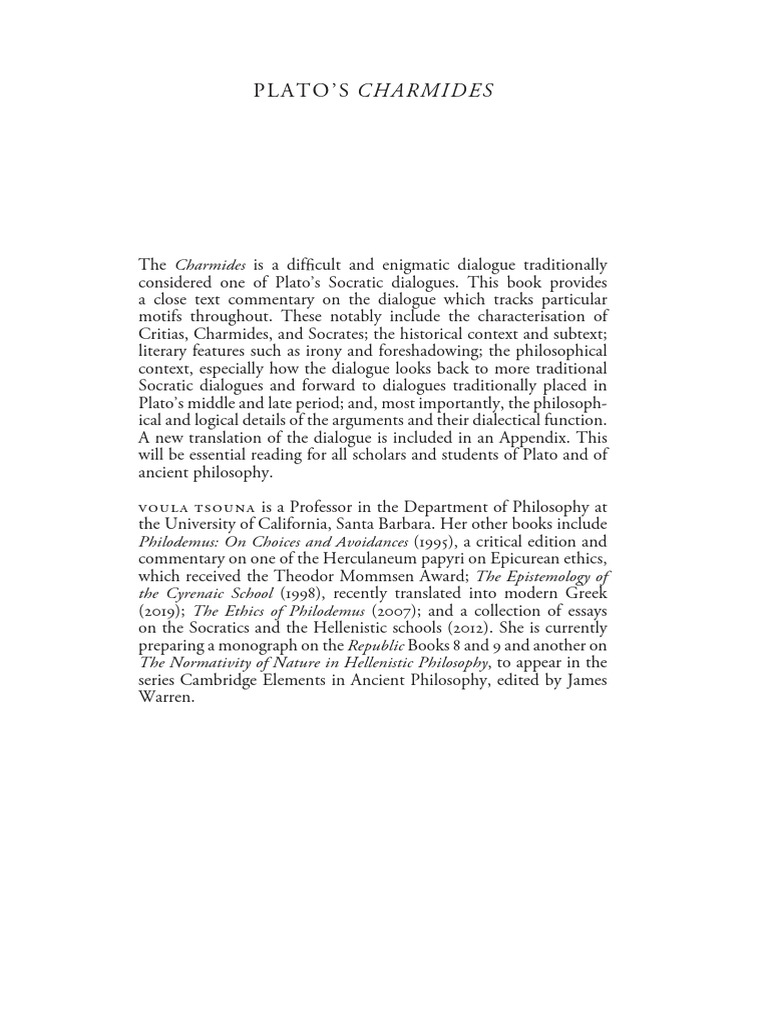 Voula Tsouna - Plato's Charmides - An Interpretative Commentary ...