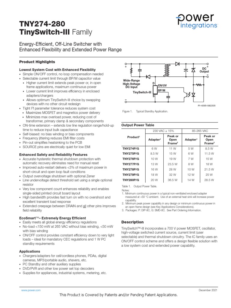 Tny274-280 Tinyswitch-Iii Family: Energy-Efficient, Off-Line Switcher ...