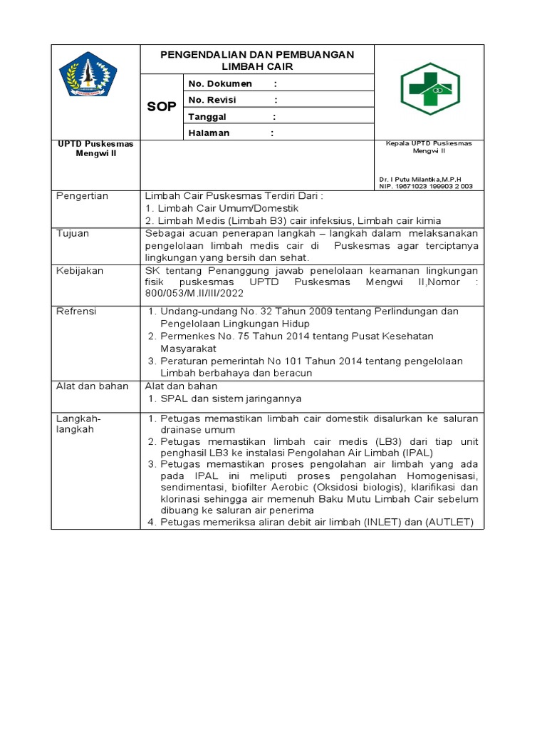 Sop Limbah Cair Puskesmas | PDF | Sains & Matematika