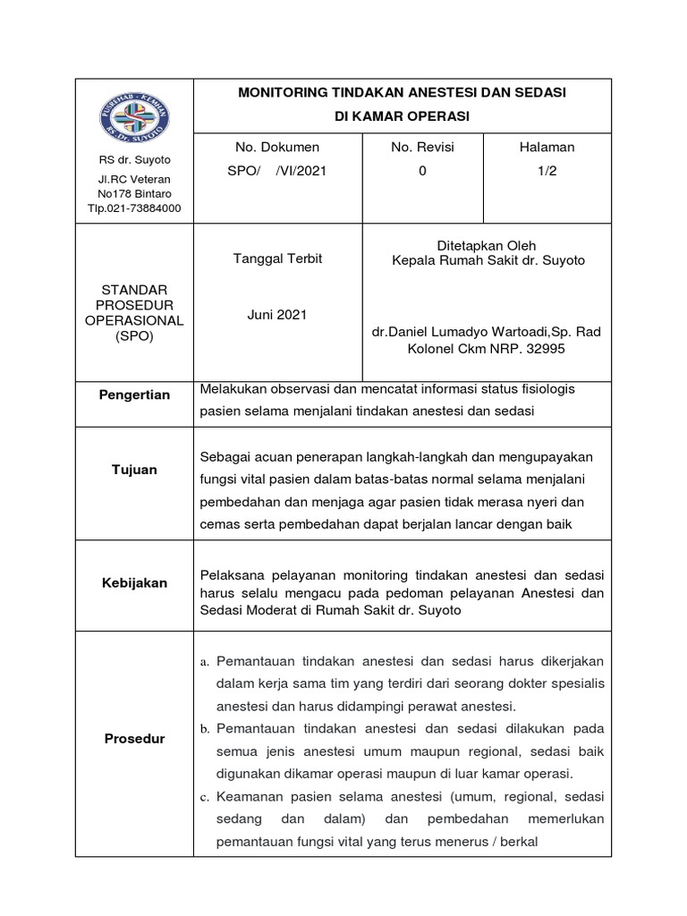 Spo Monitoring Tindakan Anestesi Dan Sedasi | PDF