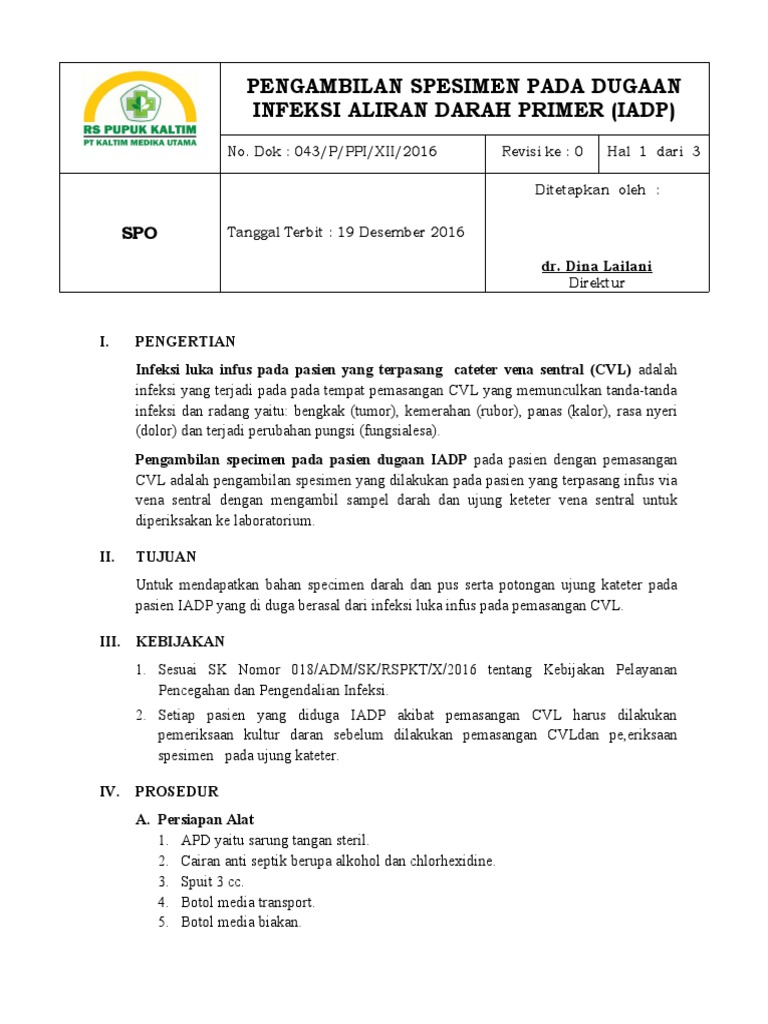 SPO PPI 43 (Pengambilan Spesimen Pada Dugaan IADP) | PDF
