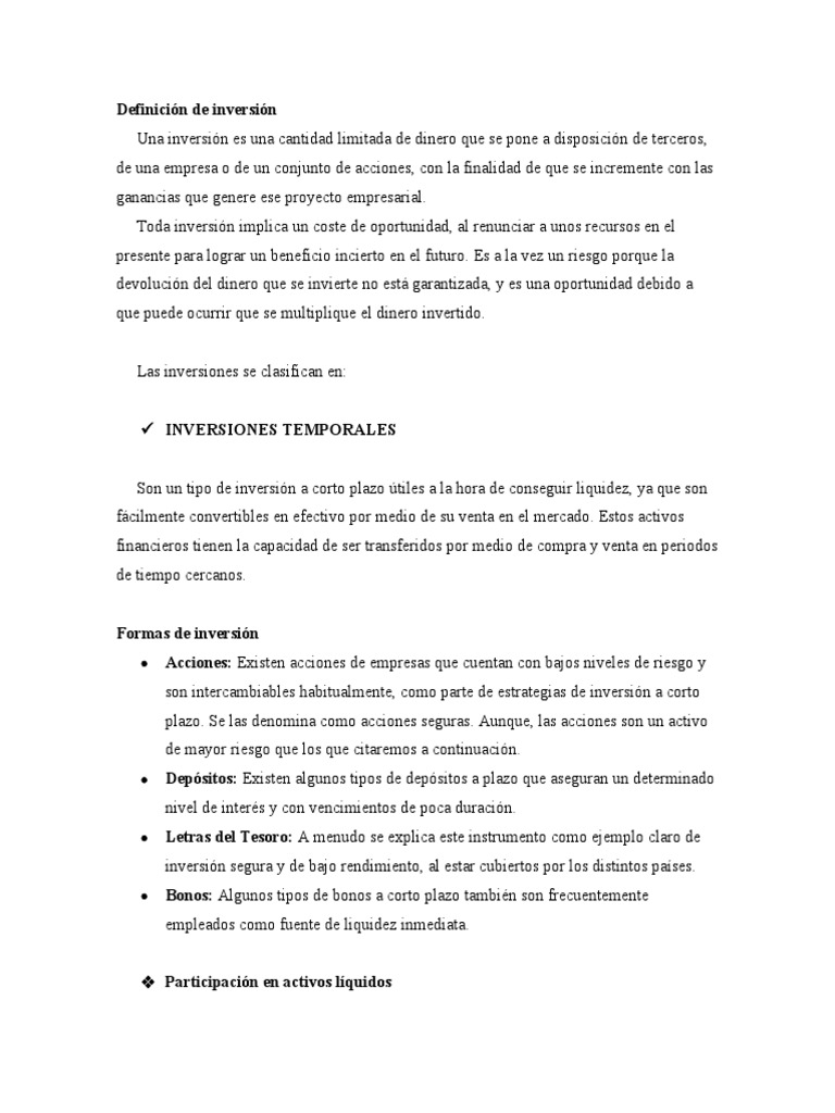Guía Básica de Inversiones Temporales | PDF | Compartir (Finanzas) | Bancos