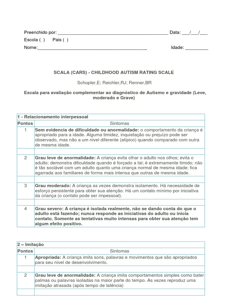 Escala de Cars Autismo | PDF | Autismo | Comunicação