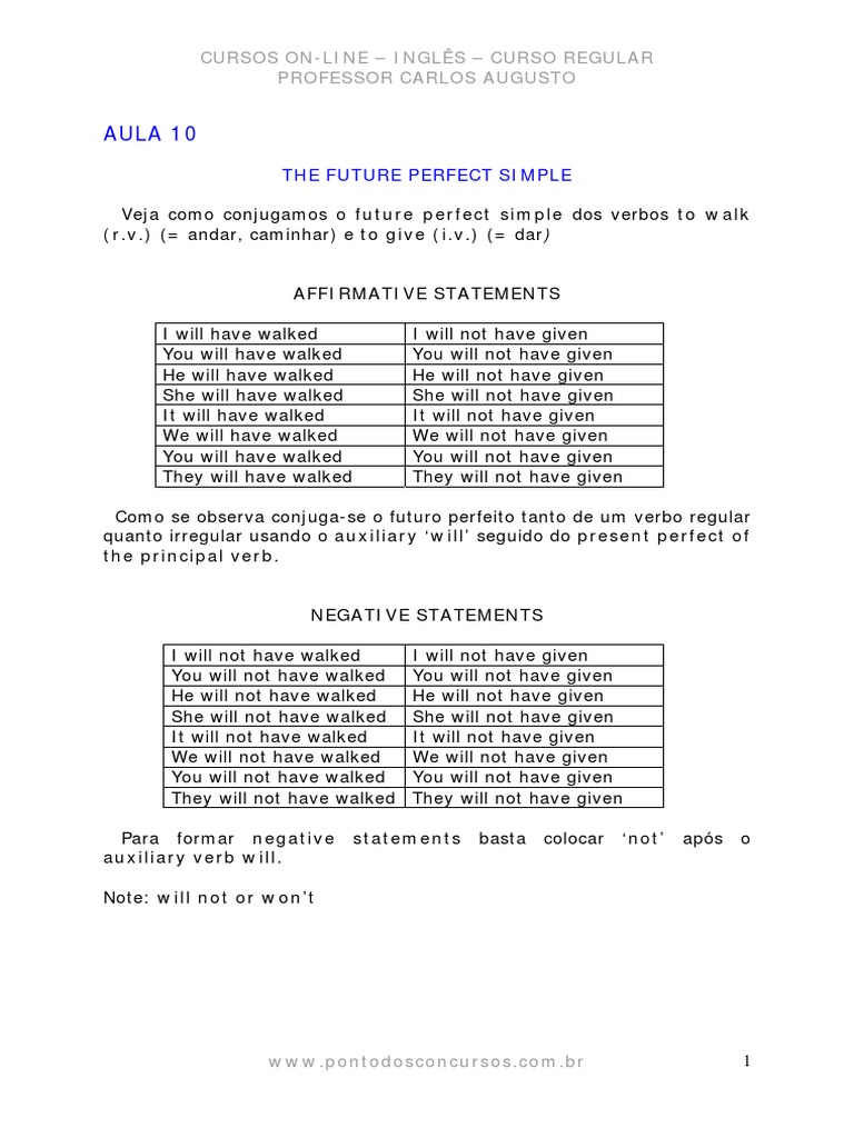 Aula 10 - The Future Perfect Simple | PDF