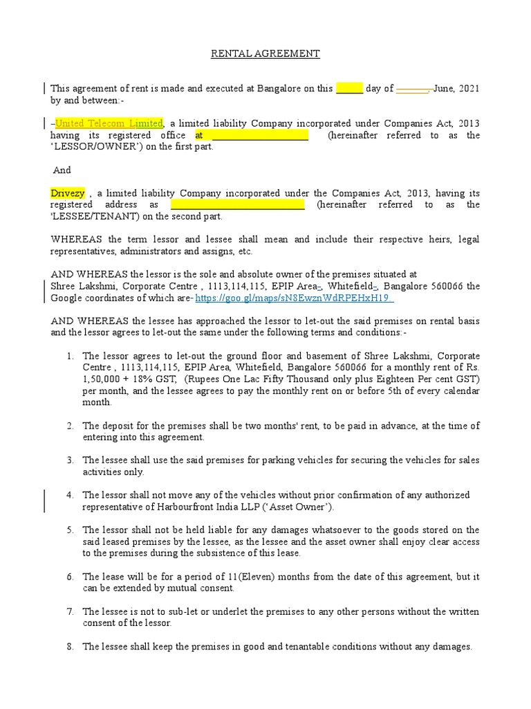 Proforma Rent Agreement - HFreview | PDF | Lease | Contract Law