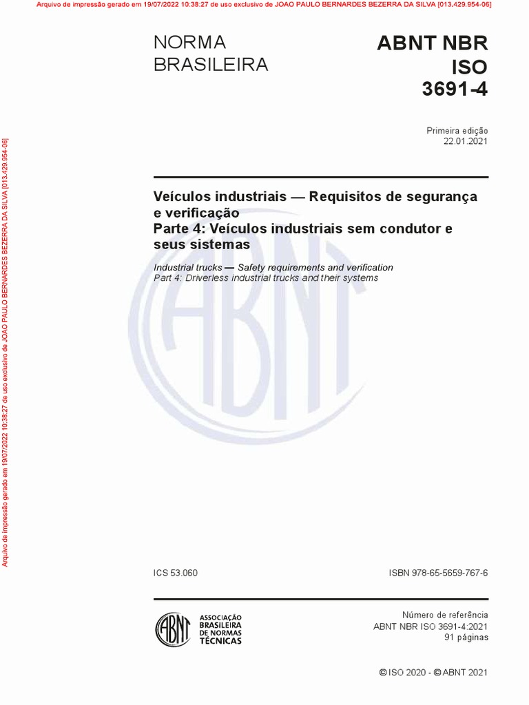Abnt NBR Iso 3691-4 - 2021 | Download grátis PDF | Freio | Quantidades físicas