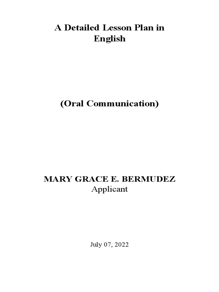 Bermudez, MG - A Detailed Lesson Plan in Oral Communication | PDF ...