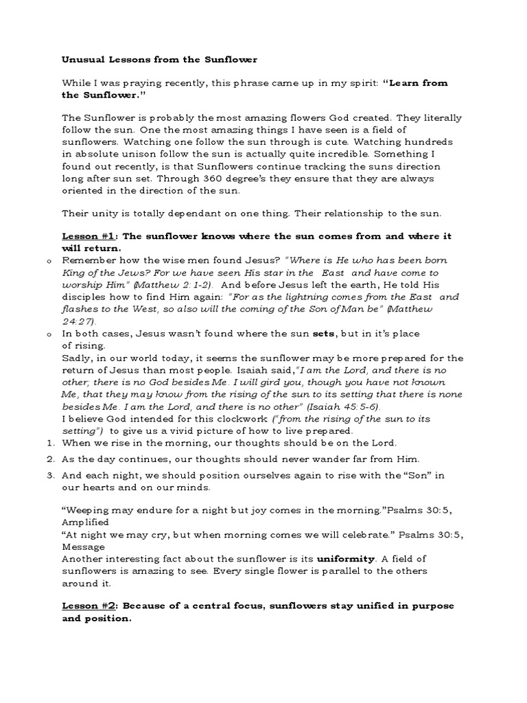 Lessons on Unity from Sunflowers | PDF | Jesus | Gospel Of Matthew