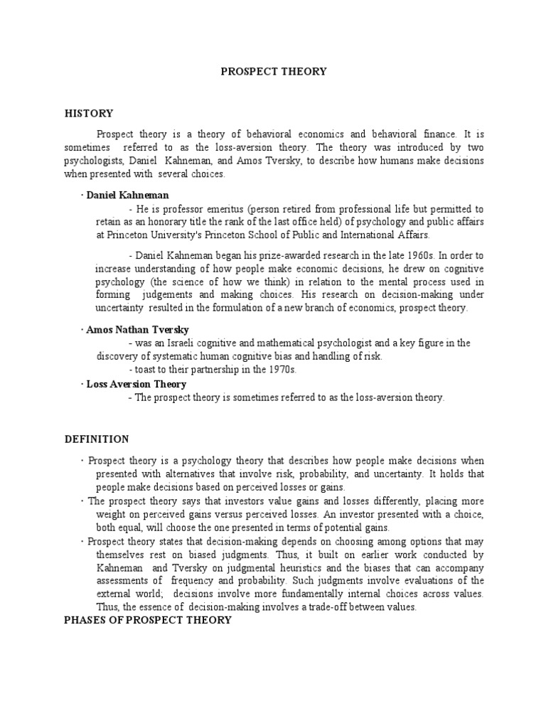 PROSPECT THEORY | PDF | Decision Making | Behavioral Economics