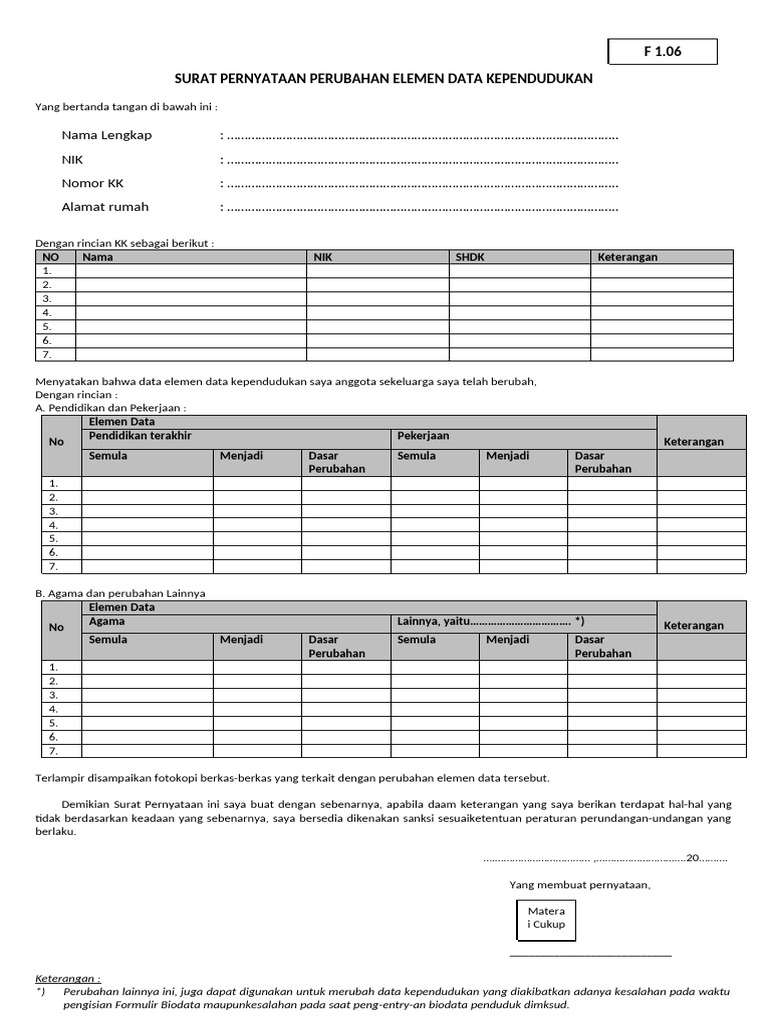 Formulir 1.06 | PDF