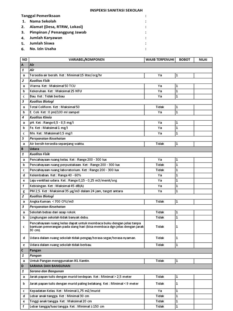 IKL - Inspeksi - Sanitasi - Sekolah | PDF