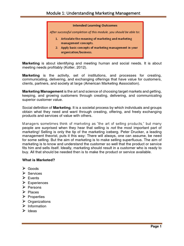 Module 1 Understanding Marketing Management | PDF | Marketing | Market ...
