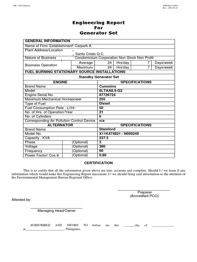 2018-Engineering-Report-Sample DENR | PDF | Electric Generator ...