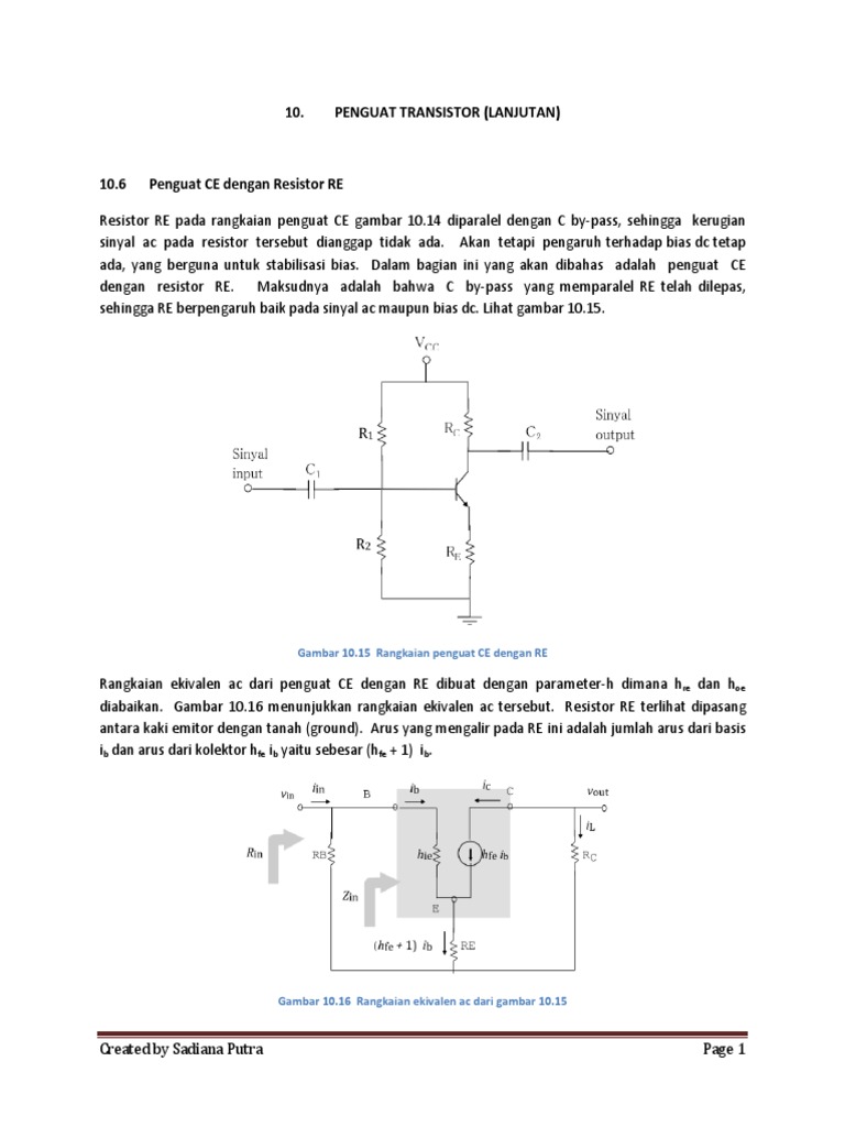 Penguat Transistor (BJT) - Analisa Penguat CE Dengn RE | PDF