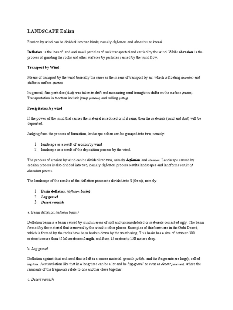 Landscape Eolian: Deflation Abrasion | PDF | Dune | Geology