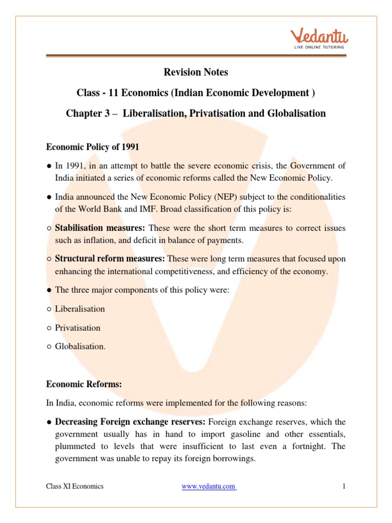 Class 11 Indian Economic Development Chapter 3 - Revision Notes | PDF ...