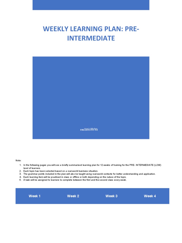Pre-Intermediate Weekly Plan | PDF | Communication | Grammar